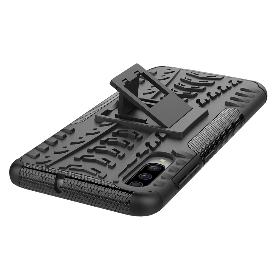 Dual Layer Rugged Tough Case for Samsung Galaxy A70 (Black)